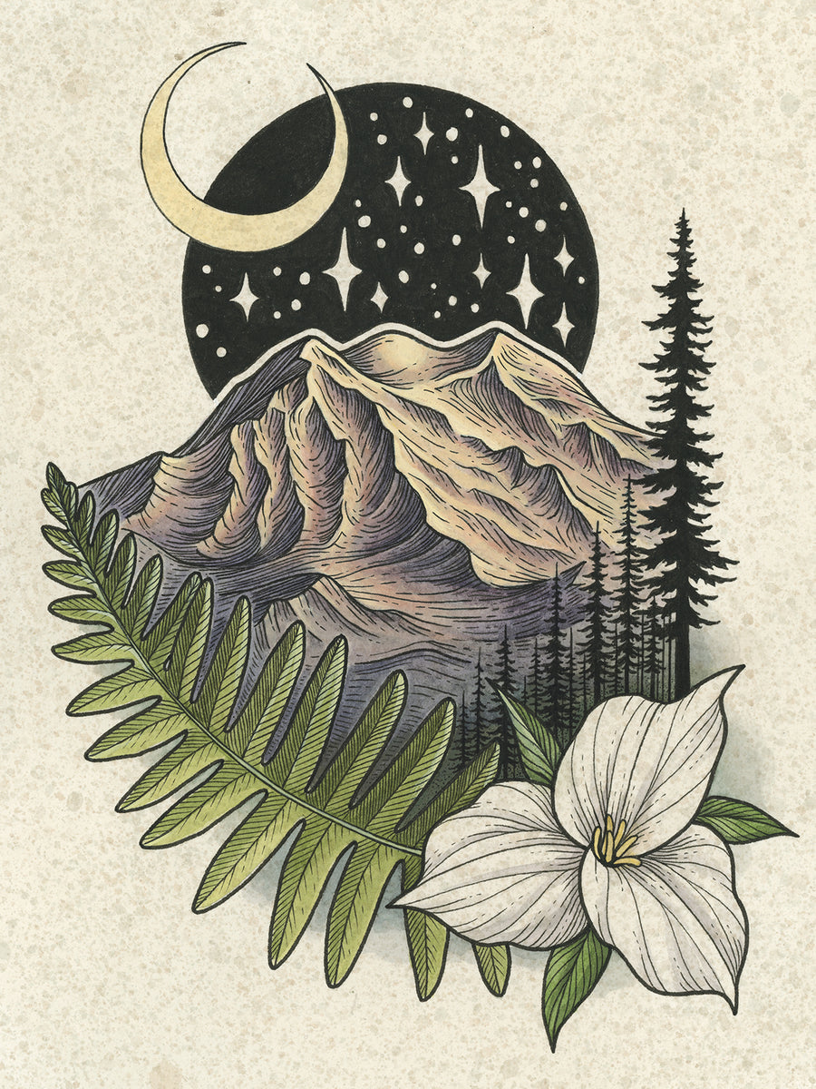 Mount Rainier with Trillium Print – Lizzy Dalton Art